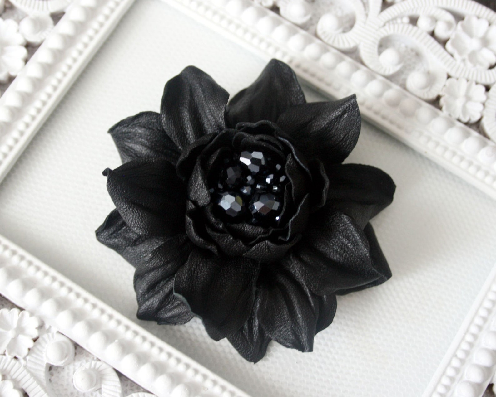 Black Leather Rose Flower Brooch - Etsy