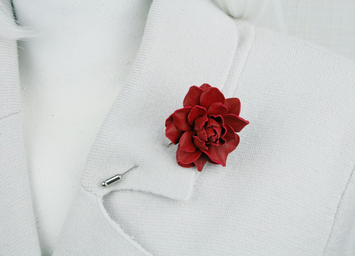 Red Leather Rose Flower Men's Lapel Pin. Rose Flower - Etsy