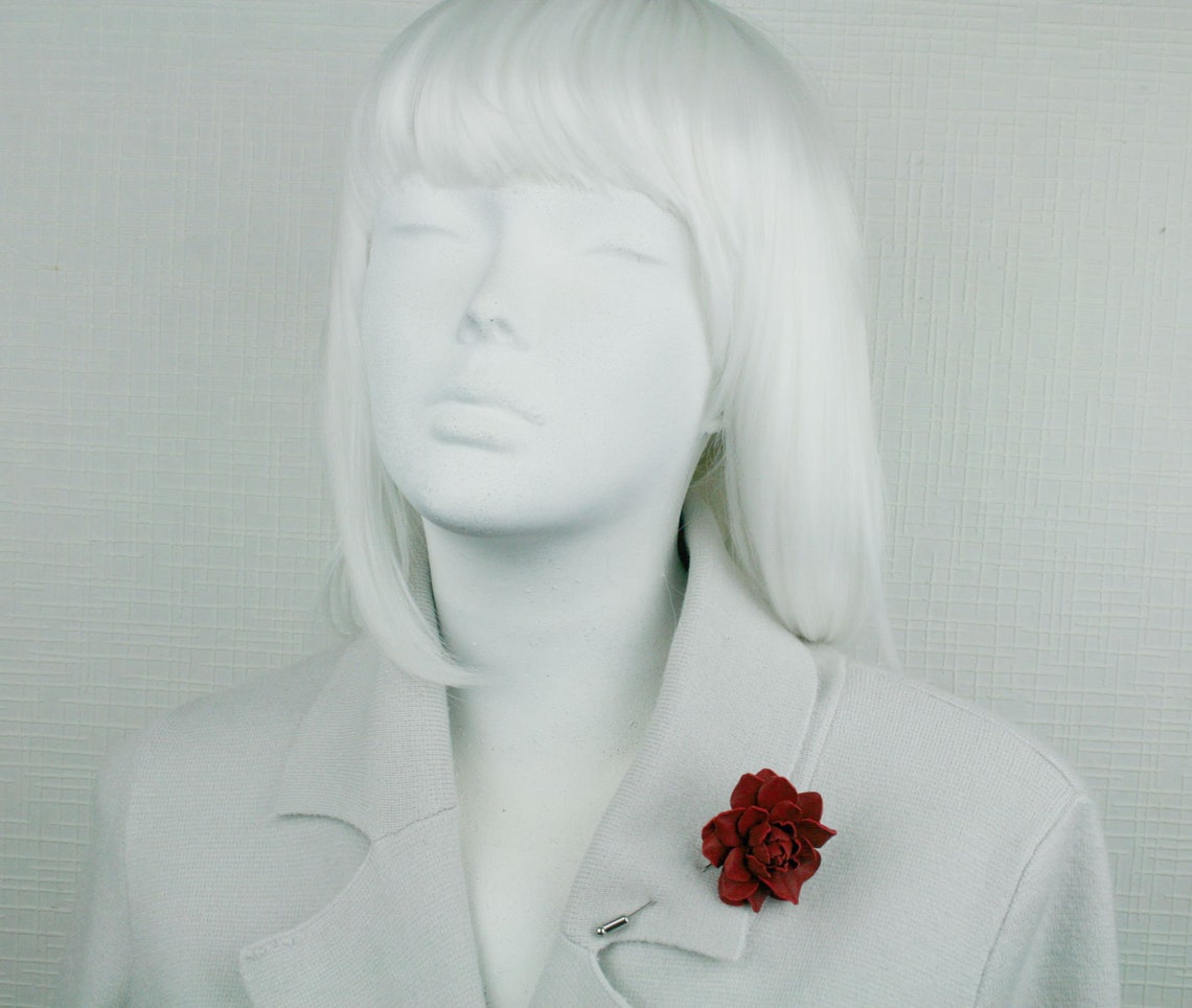 Red Leather Rose Flower Men's Lapel Pin. Rose Flower - Etsy