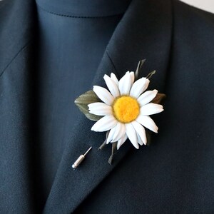 2'' Leather Daisy Flower Lapel Pin, Floral Pin, Leather Accessories ...
