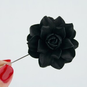 Black Leather Rose Flower Men's Lapel Pin. Rose Flower Brooch. Flower ...