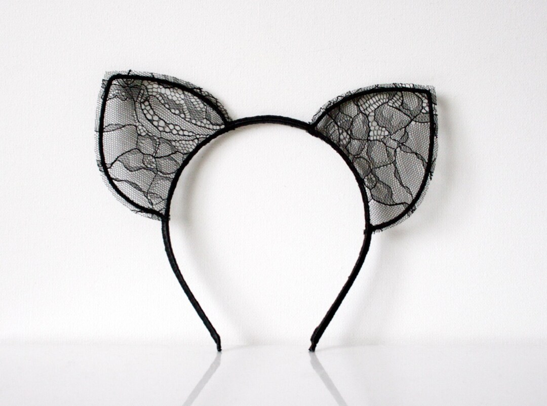 Black Lace Cat Ears Headband Made To Order Etsy