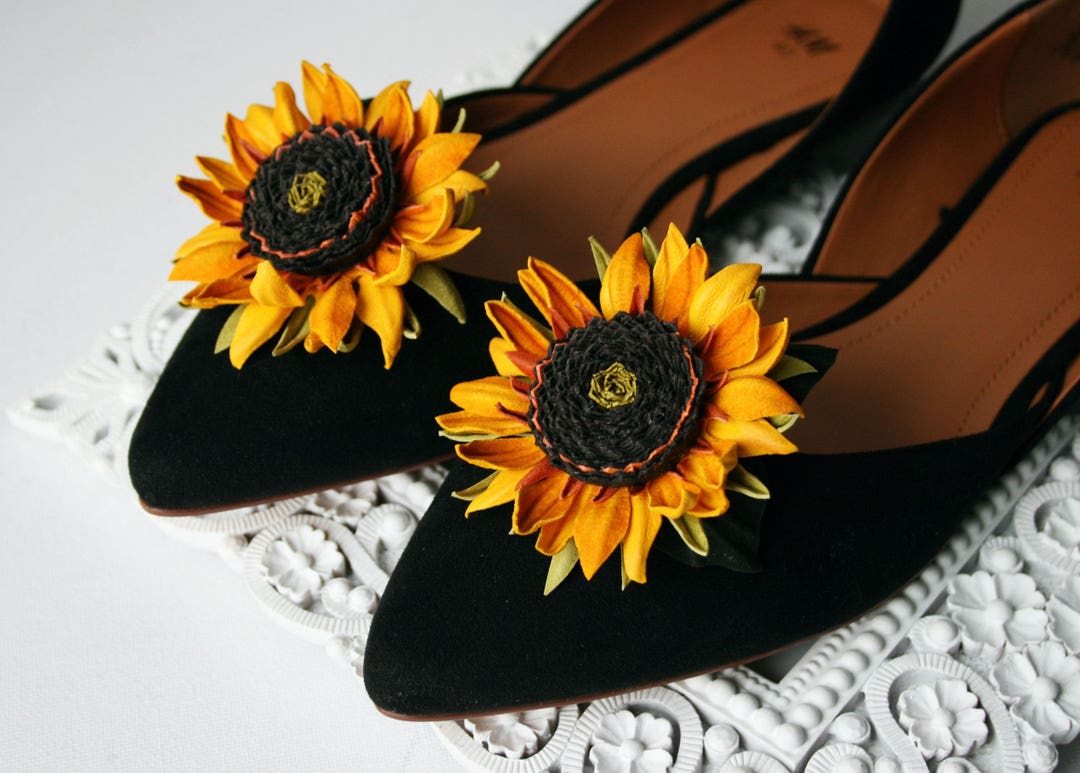 Yellow Leather Sunflower Flower Shoe Clips - Etsy