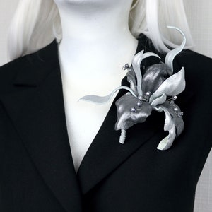 Metallic Leather Iris Flower Brooch/hairclip, Real Leather Pin, Floral ...
