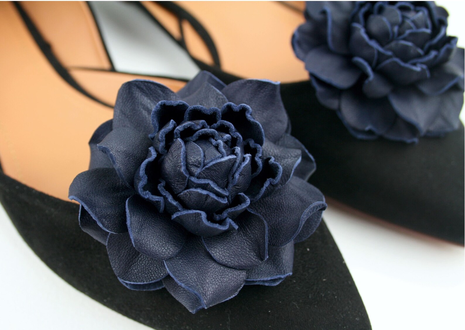 Dark Blue Leather Rose Flower Shoe Clips Floral Shoe - Etsy