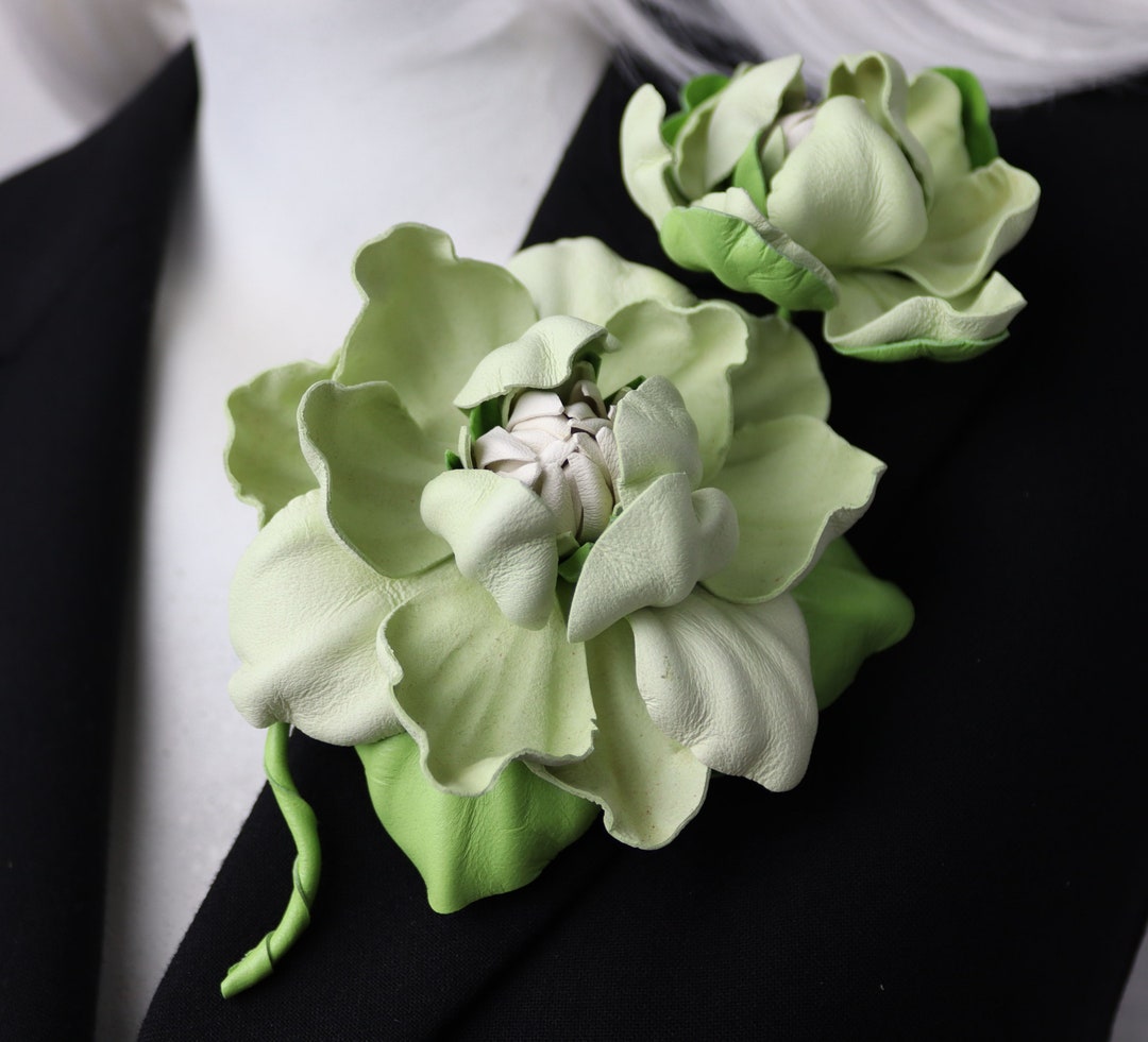 Green Leather Magnolia Flower Brooch, Leather Magnolia Pin, Fantasy ...