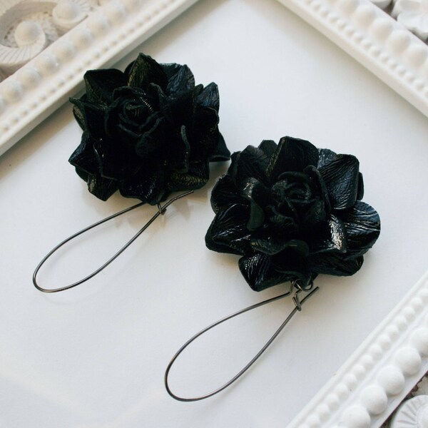 Black Rose Earrings - Etsy