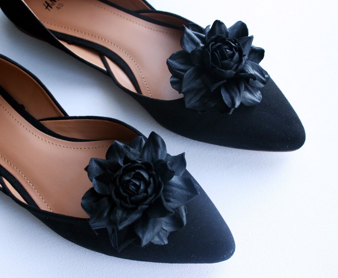 Black Leather Rose Flower Shoe Clips - Etsy