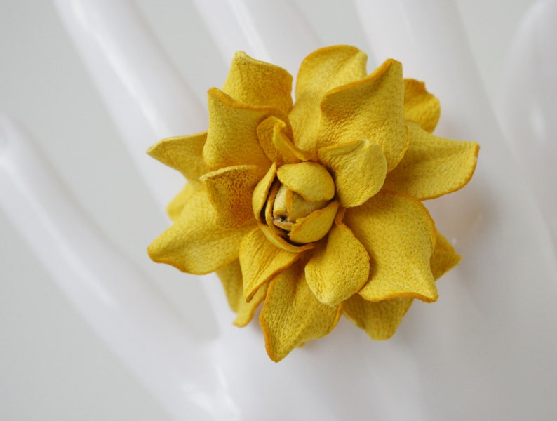 Yellow Leather Rose Flower Ring - Etsy