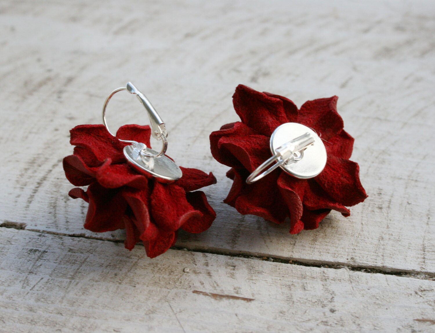Red Rose Leather Earrings - Etsy