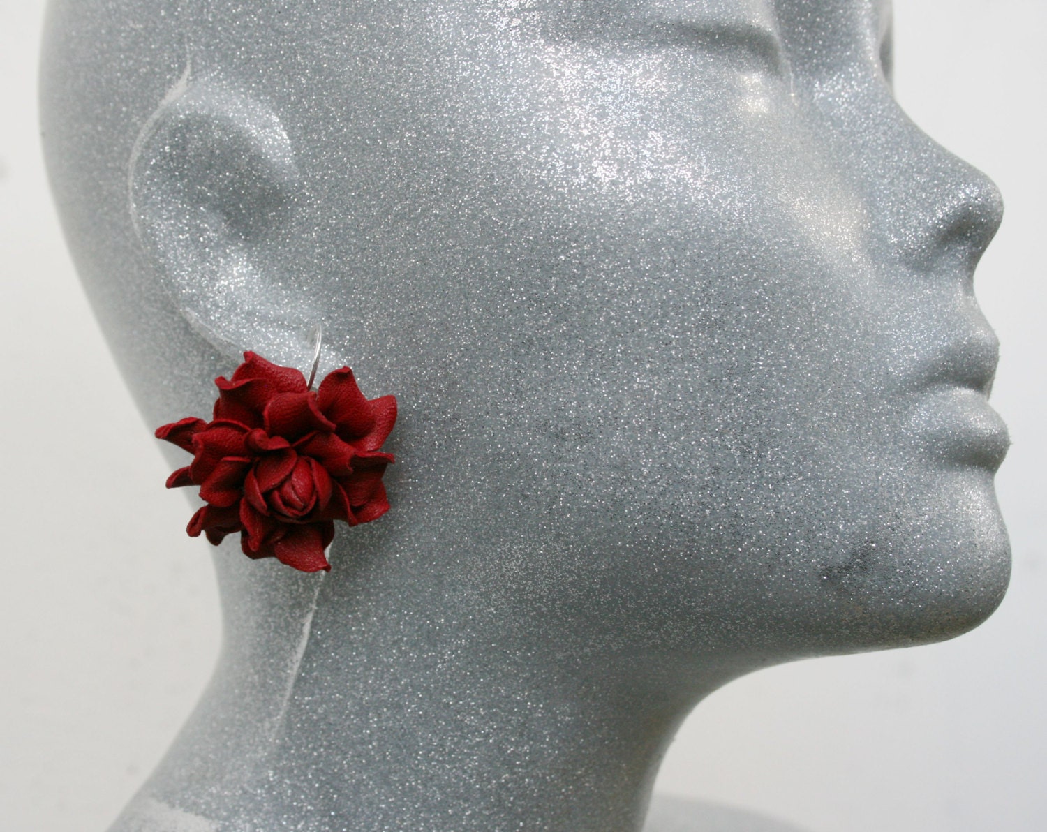 Red Rose Leather Earrings - Etsy