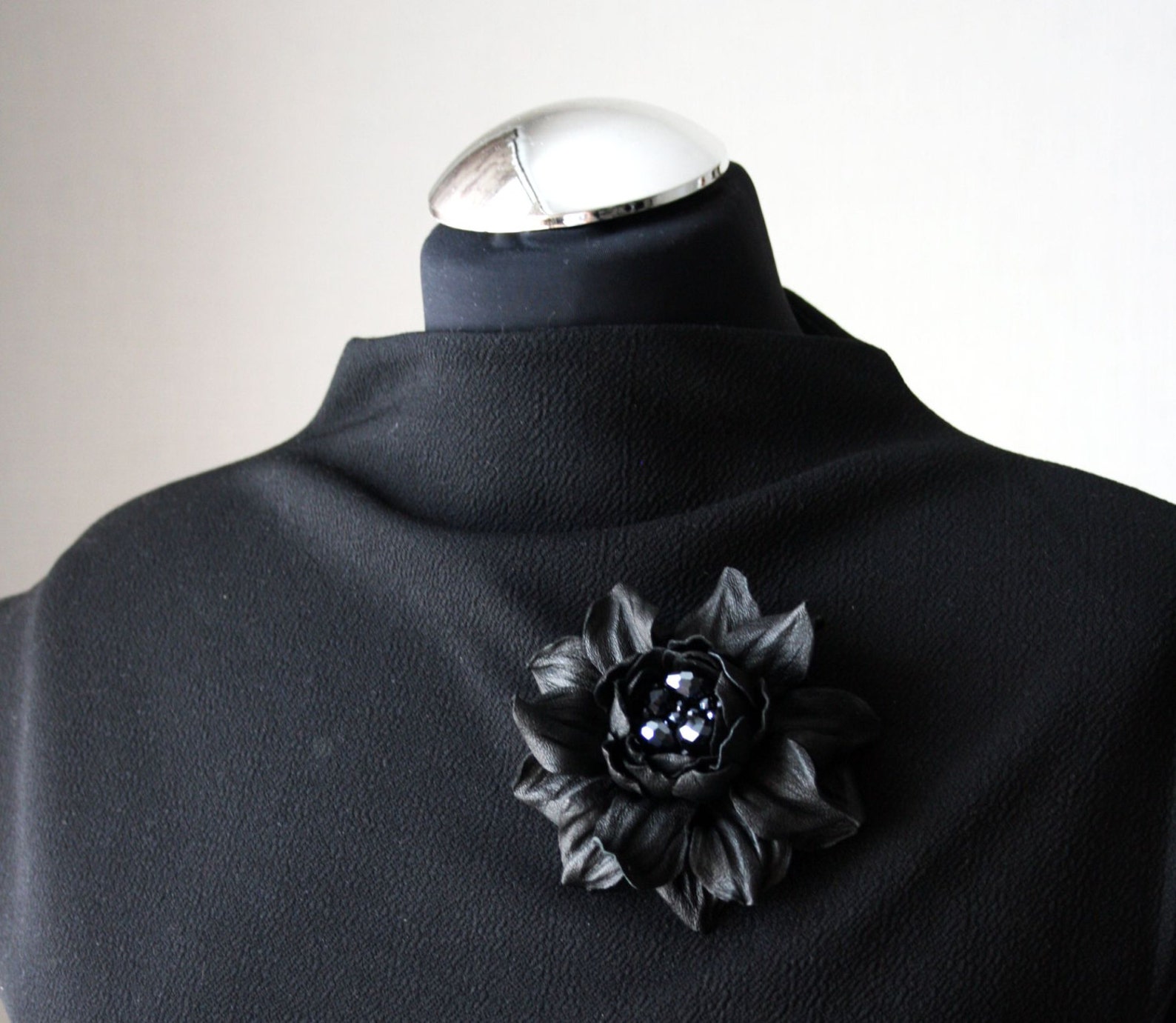 Black Leather Rose Flower Brooch - Etsy