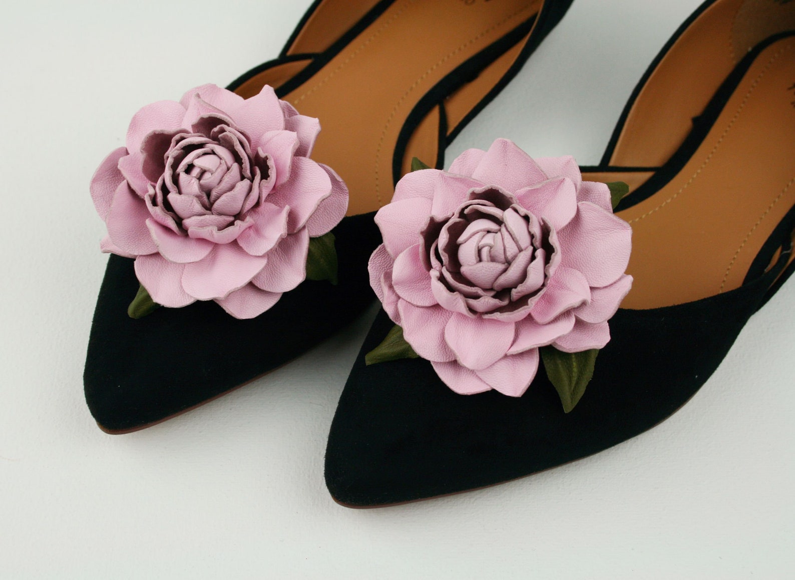 Pink Leather Rose Flower Shoe Clips set Genuine Leather - Etsy