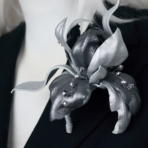 Metallic Leather Iris Flower Brooch/hairclip, Real Leather Pin, Floral ...