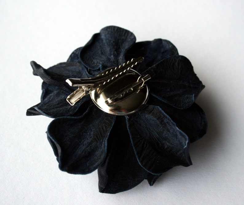 Black Leather Rose Flower Brooch | Etsy