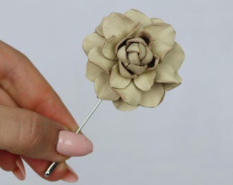 Cream Beige Leather Rose Brooch - Floral Brooch - Handmade Flower Pin ...