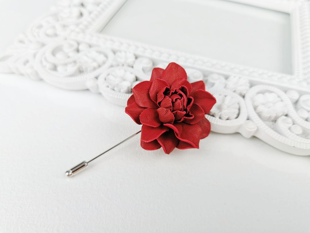 Red Leather Rose Flower Men's Lapel Pin. Rose Flower Brooch. Flower ...