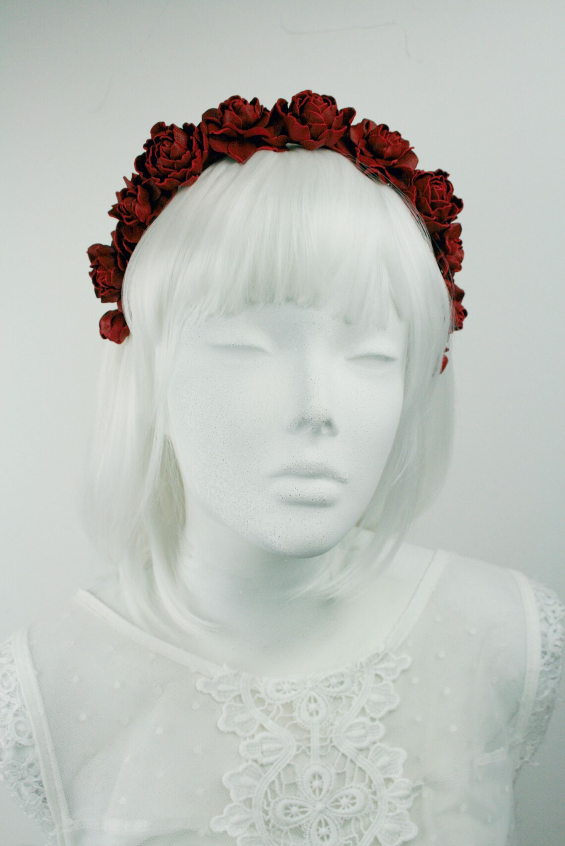 Red Leather Rose Headband Floral Headpiece Bridal Headdress | Etsy