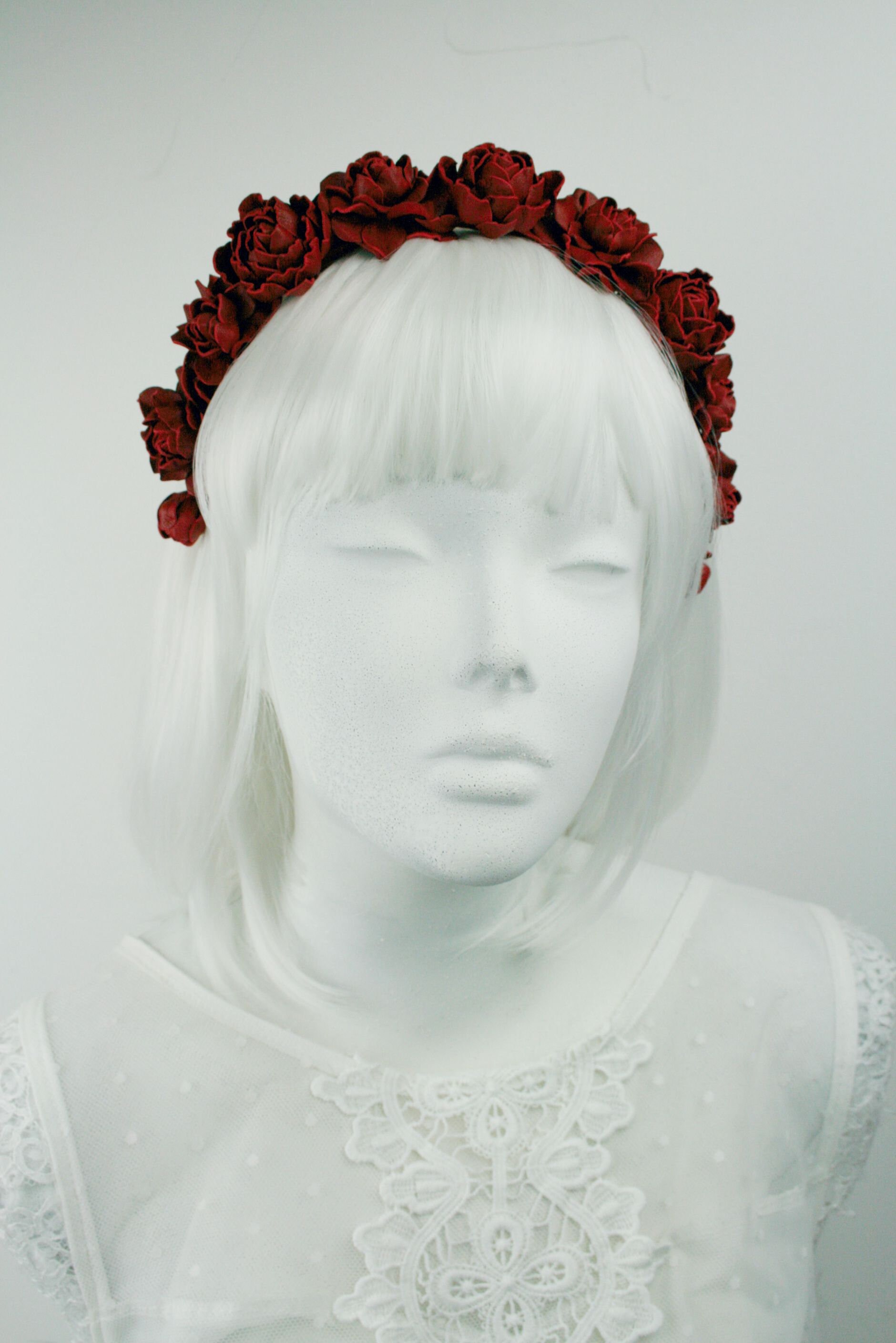 Red Leather Rose Headband Floral Headpiece Bridal Headdress | Etsy