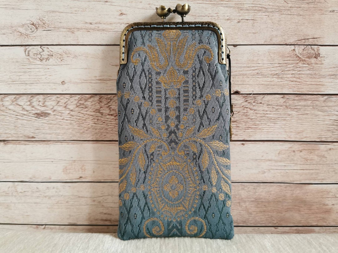 Victorian Style Phone Pouch, Light Blue Beige Kiss Clasp Case, iPhone ...