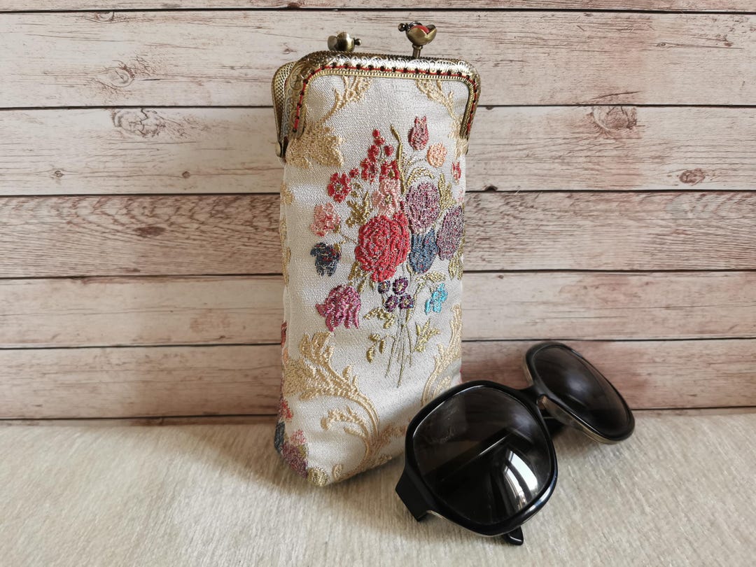 Eyeglass Case, Kiss Lock Sunglass Case, Fabric Vintage Style Glasses ...