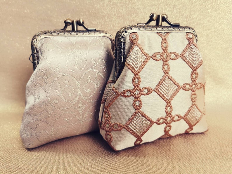 Coin Purse, Gold Beige Double Kisslock Coin Purse, Kiss Lock Wallet ...