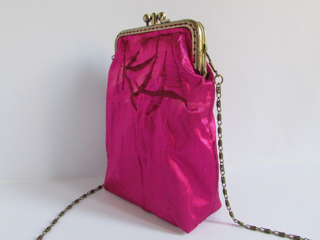 Fuchsia Prom Purse, Double Kiss Lock Small Bag, Princess Crossbody ...