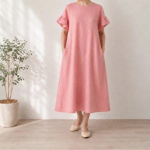 Ruffle Sleeve Linen Dress Sewing Pattern PDF | Easy A-Line Dress with ...