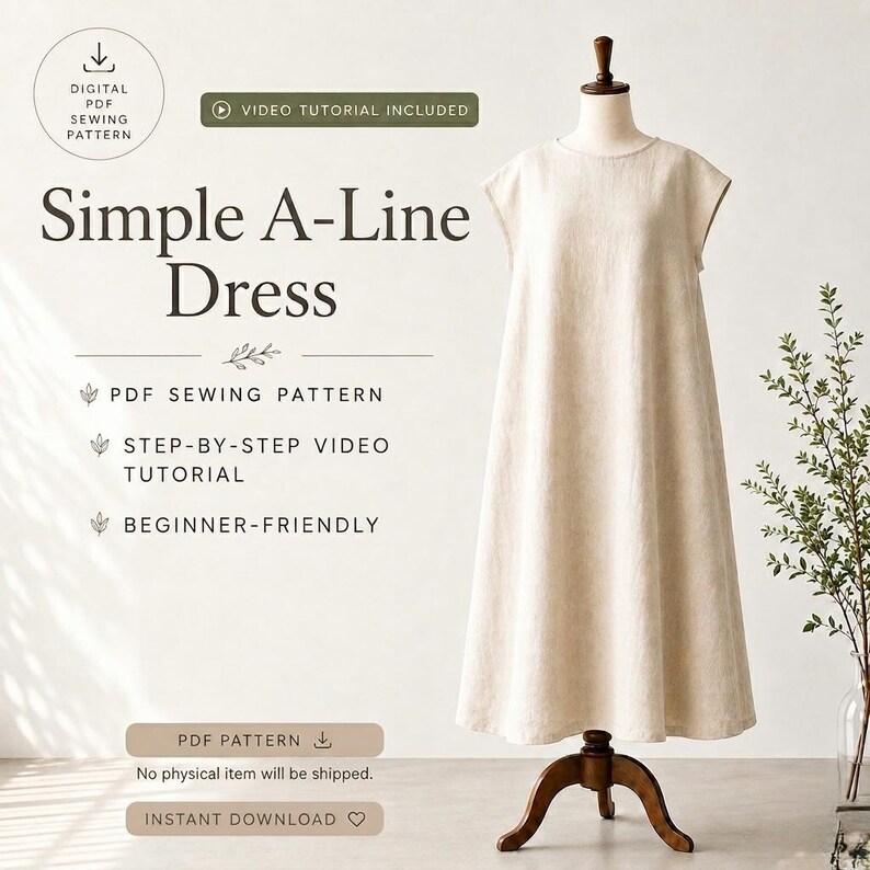 Linen Dress Sewing Pattern PDF, Easy A-Line Dress, Beginner Sewing ...