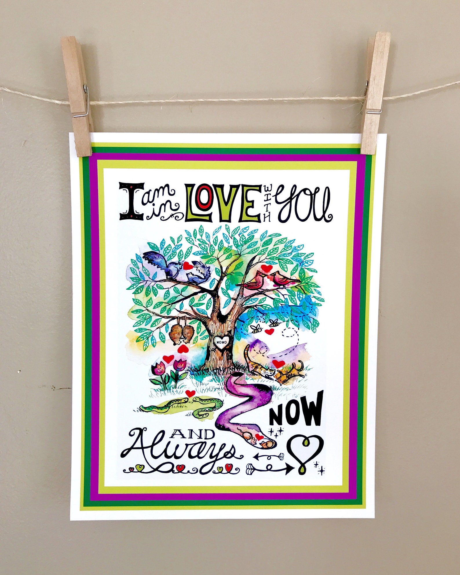 Valentine Tree of Love Illustration, Cats, Squirrels, Possums, Birds ...