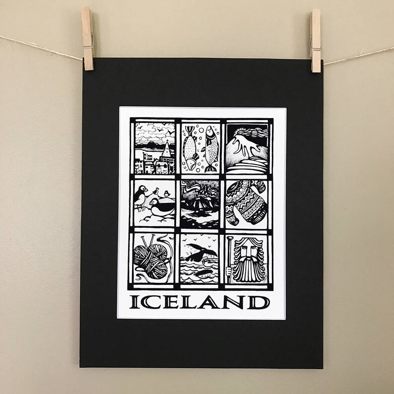 Print of Iceland Travel Poster Ink Drawing, Iceland Souvenir, Iceland ...