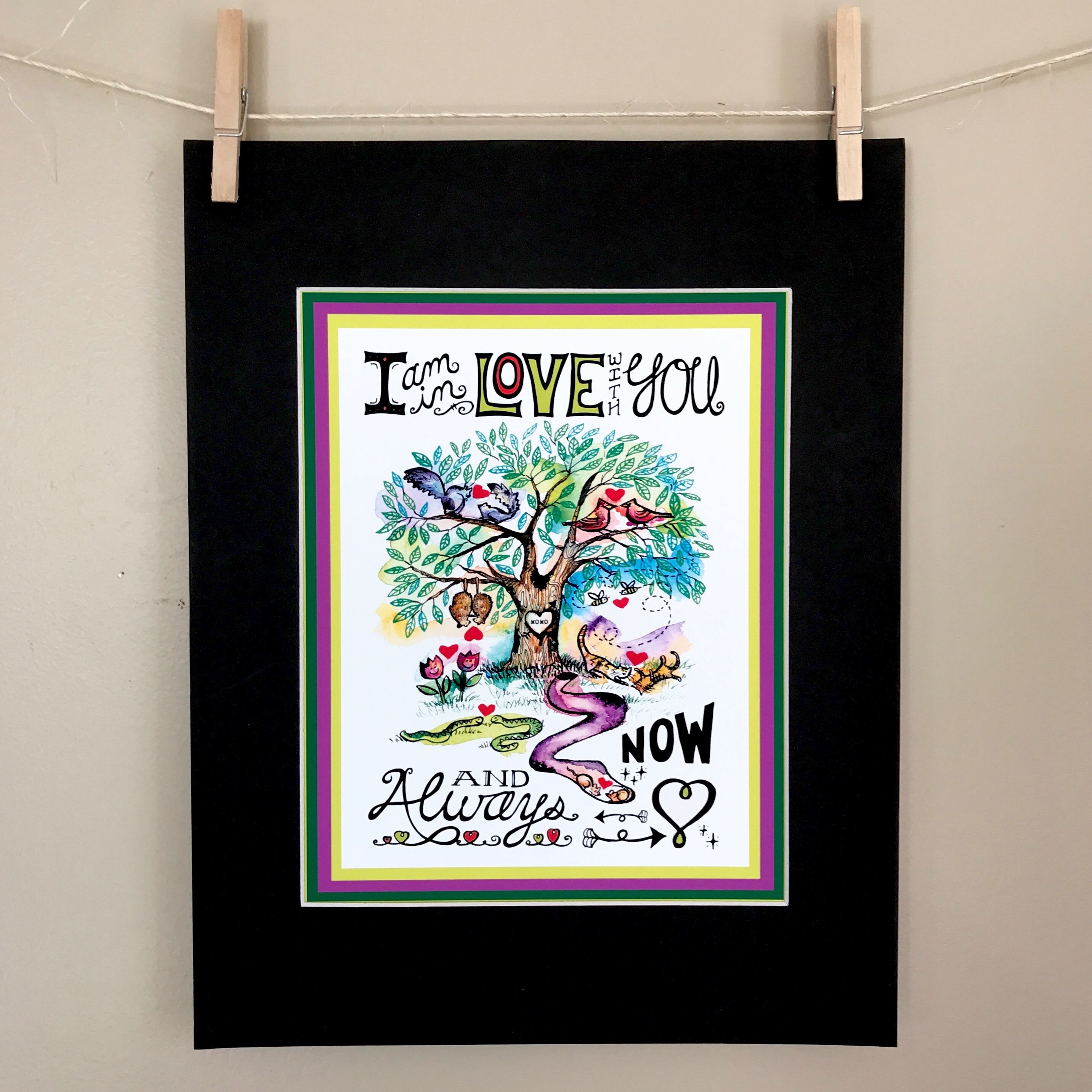 Valentine Tree of Love Illustration, Cats, Squirrels, Possums, Birds ...