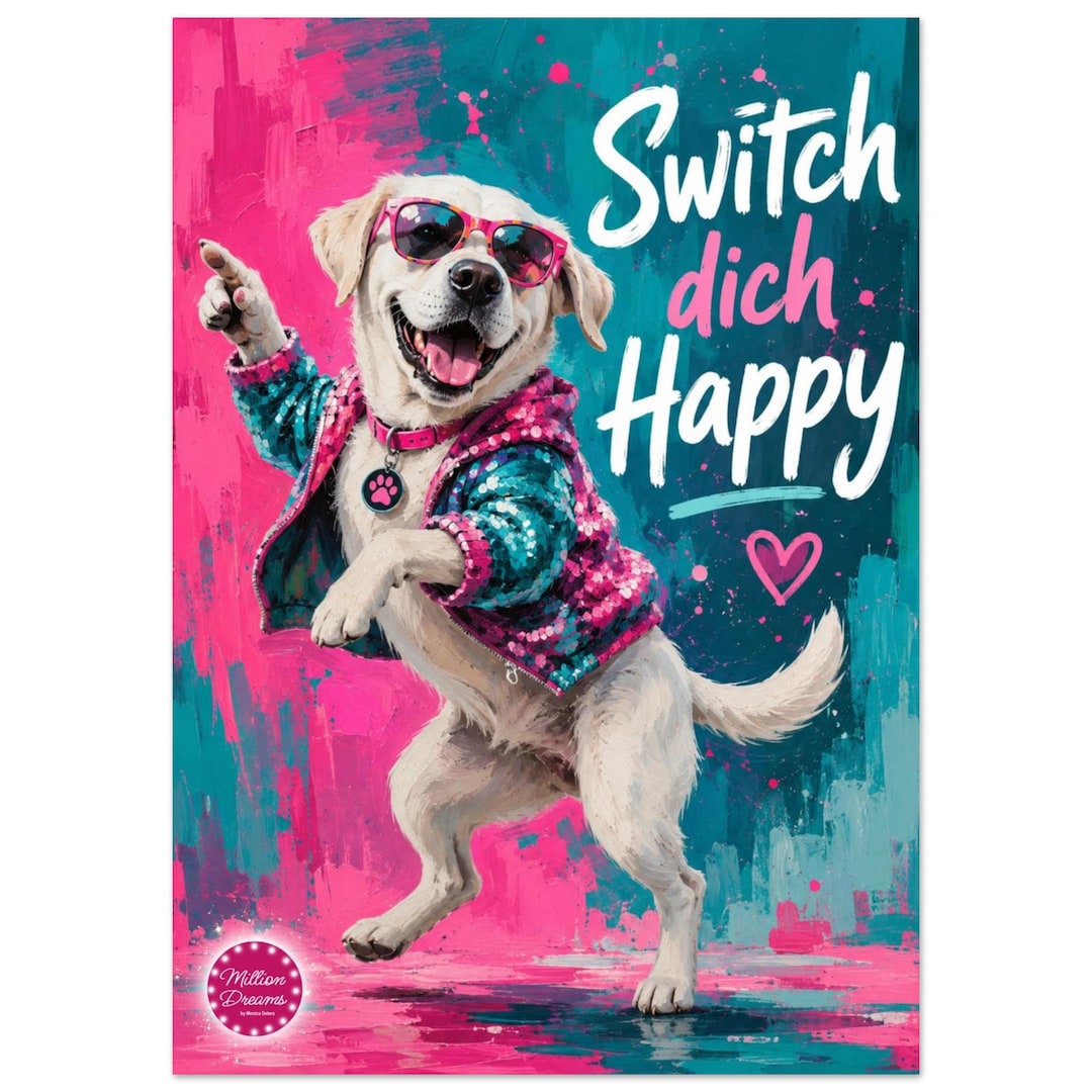 Switch to Happy – Cheerful Labrador Poster | Colorful Wall Decor for a ...