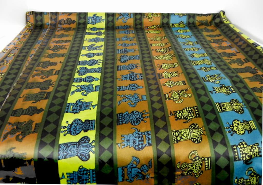 Chess Fabric Rayon Remnant Multi-color Print With Stripes & Game Pieces ...