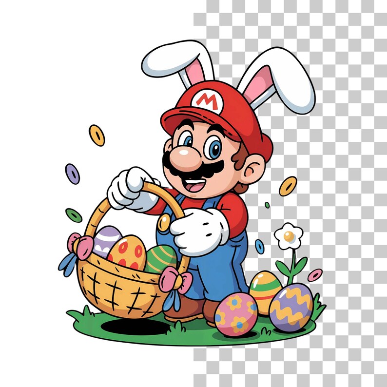 Super Mario PNG, Kawaii Easter Png, Easter Mario PNG Sublimation Design ...