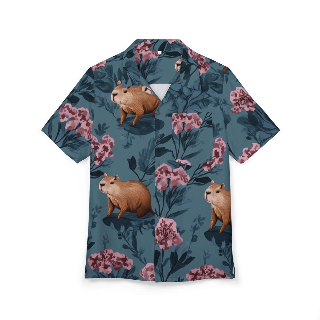 Capybara Hawaiian Shirt - Boho Floral Mens Button Down - Funny Tropical ...