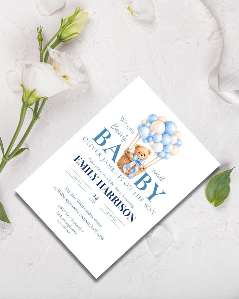 Teddy Bear Baby Shower Invitation, Blue Baby Shower Invite, We Can ...