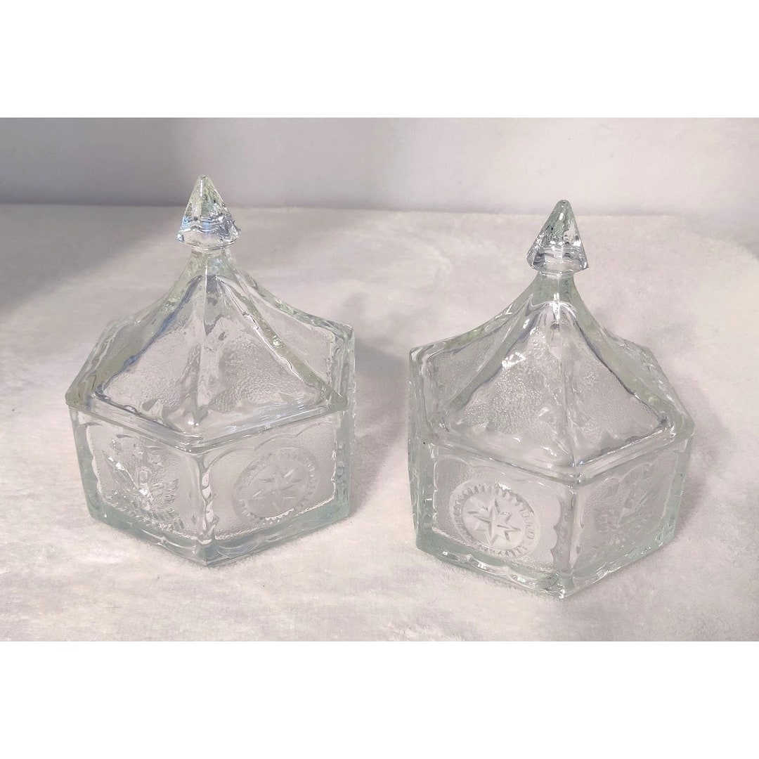 Indian Glass Clear Bicentennial Theme 1976 Candy Nut Dish Hexagonal ...