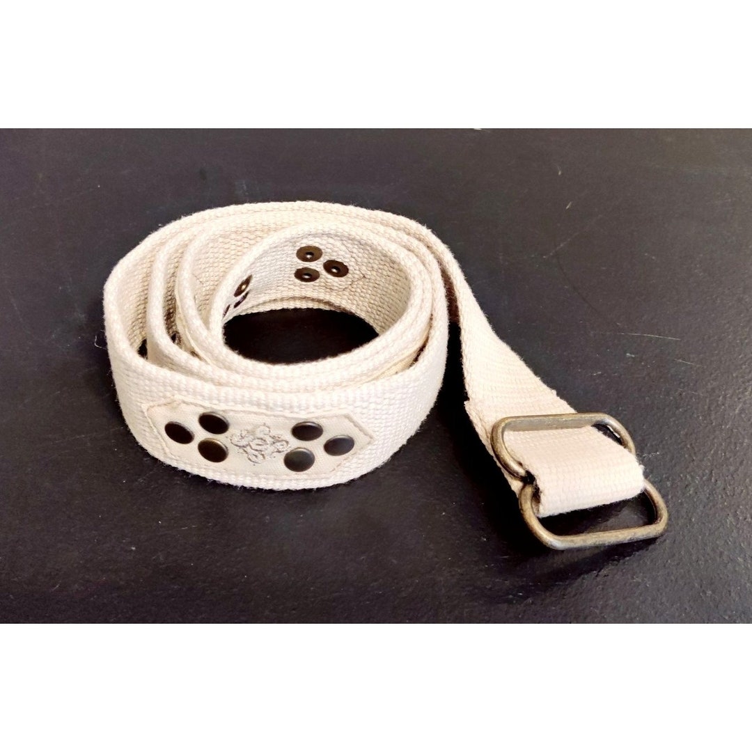 Canvas Belt Tan Brass Studs Buckle Boho Renaissance Adjustable Cottage ...