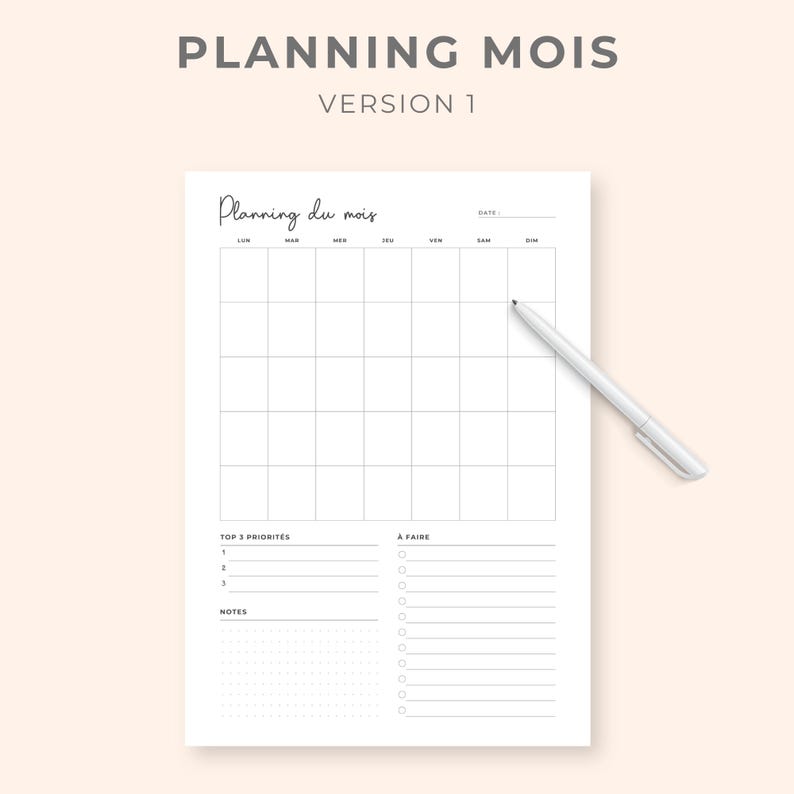 Printable Monthly Planner, PDF Monthly Organizer, French Monthly ...