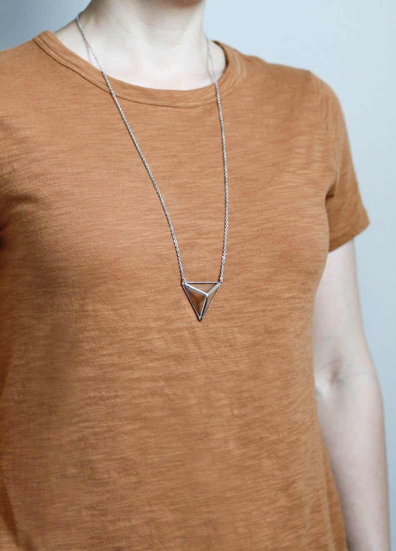 Pyramid . geometric prism long triangle necklace. minimalist | Etsy
