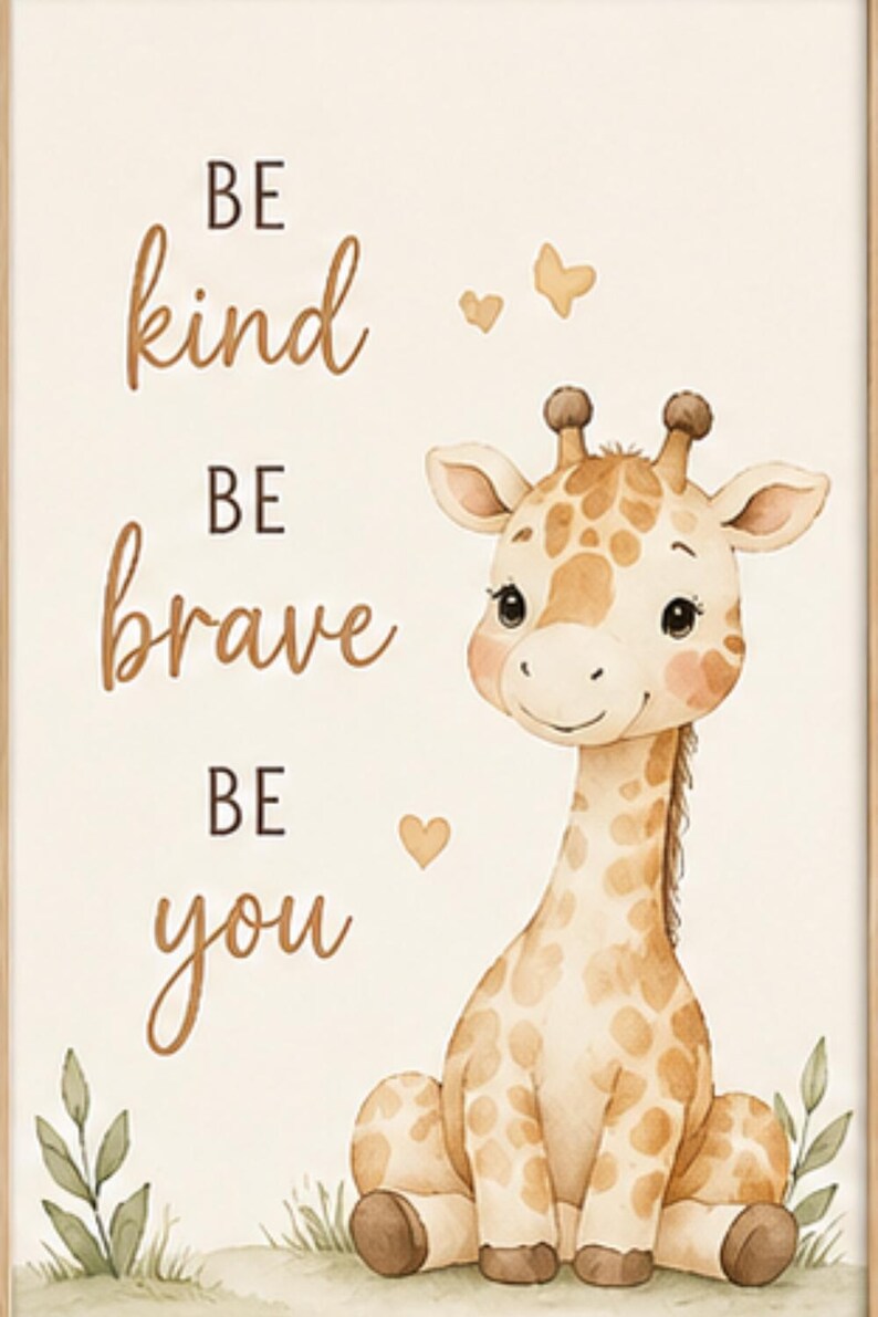 Neutral Giraffe Nursery Wall Art | Be Kind Be Brave Be You Printable ...