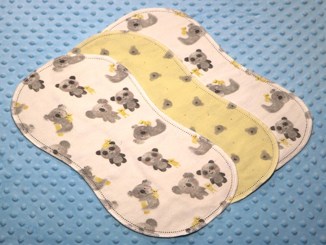 Hemstitched Flannel 3 Piece Burp Cloth Kit Koala and Panda Bears With ...