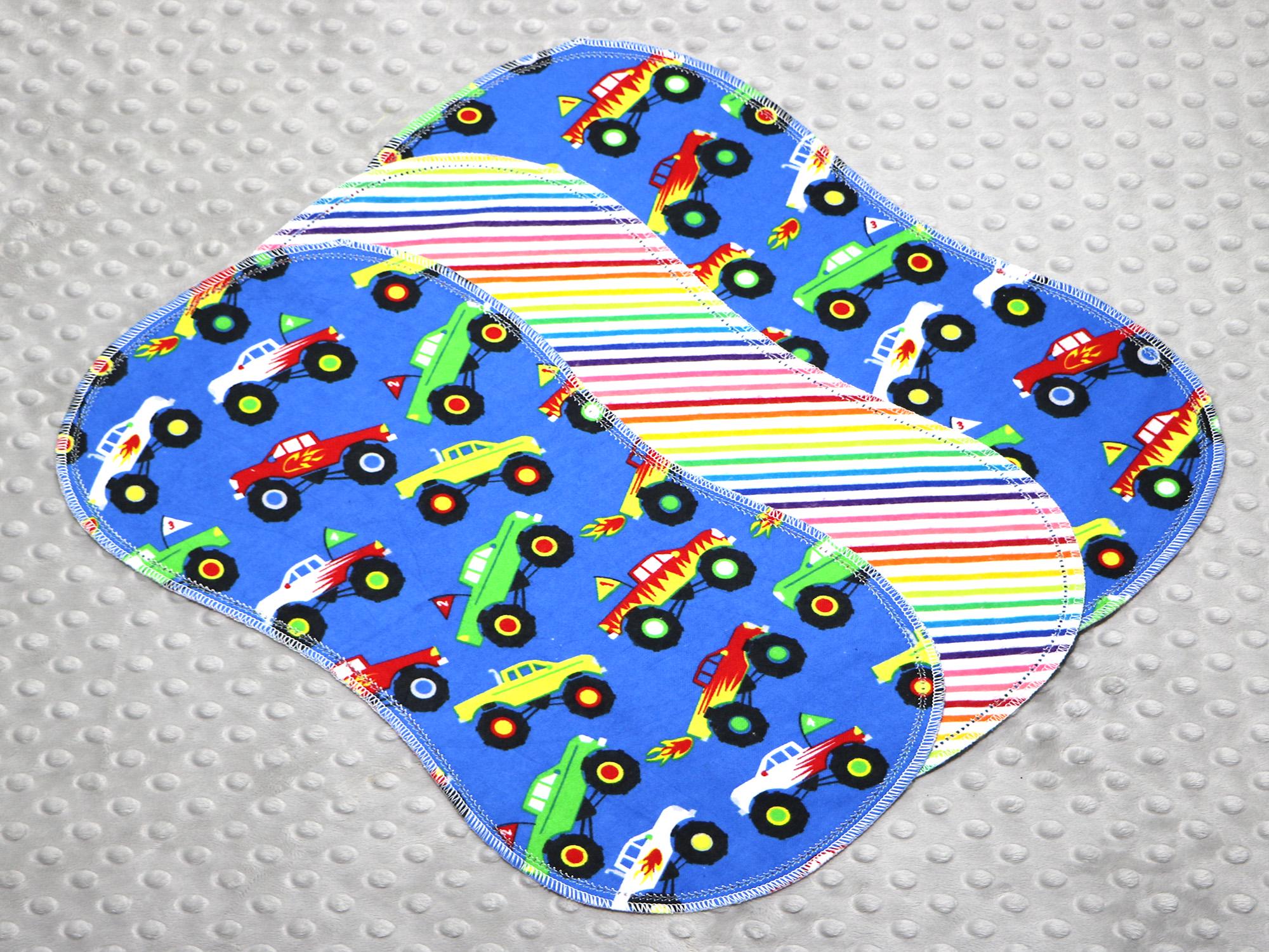 Hemstitched Flannel 3 Piece Burp Cloth Kit Caution Monster Trucks With ...