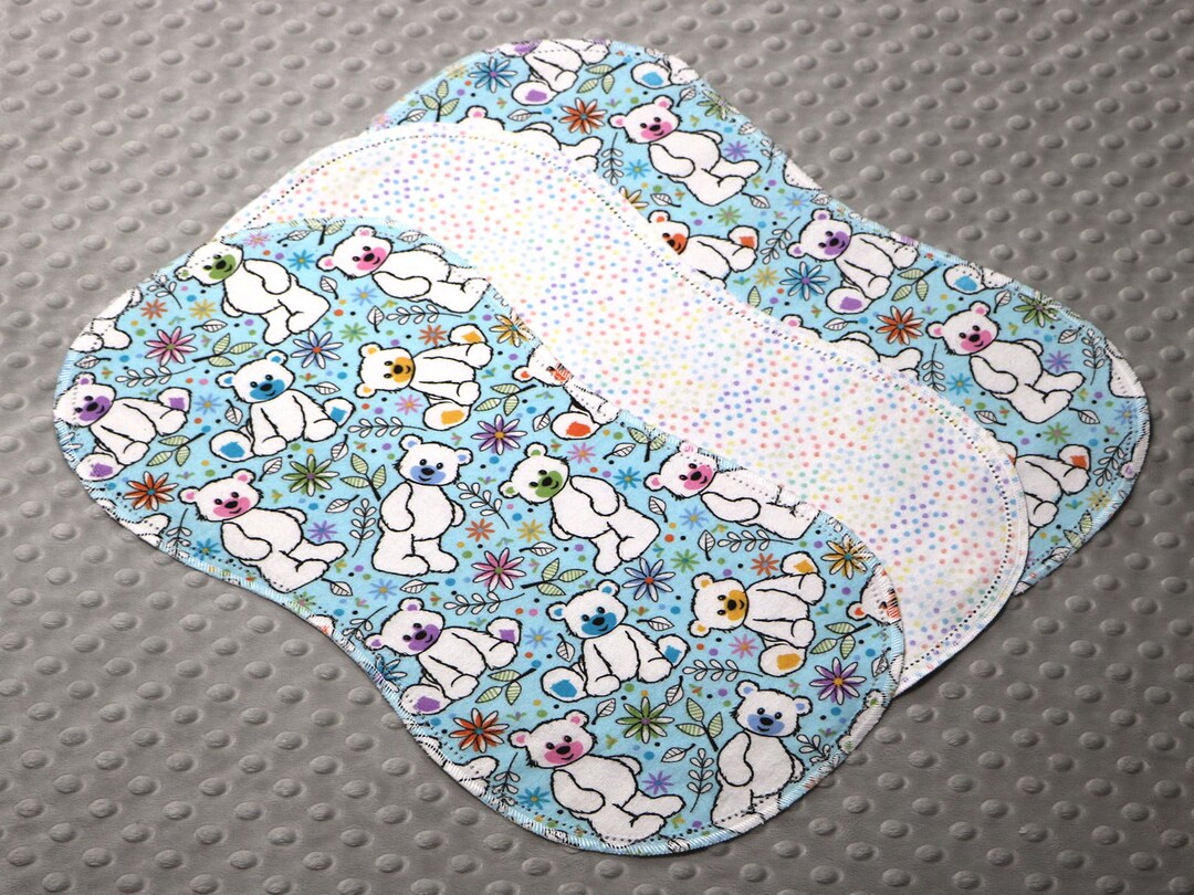 Hemstitched Flannel 3 Piece Burp Cloth Kit Cutest Bears All Over With ...