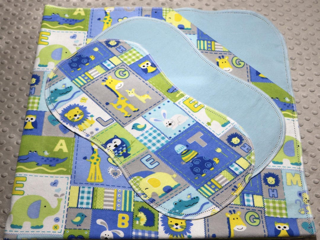 Hemstitched Flannel Baby Blanket and 2 Burp Cloths Kit B is for Bunny ...