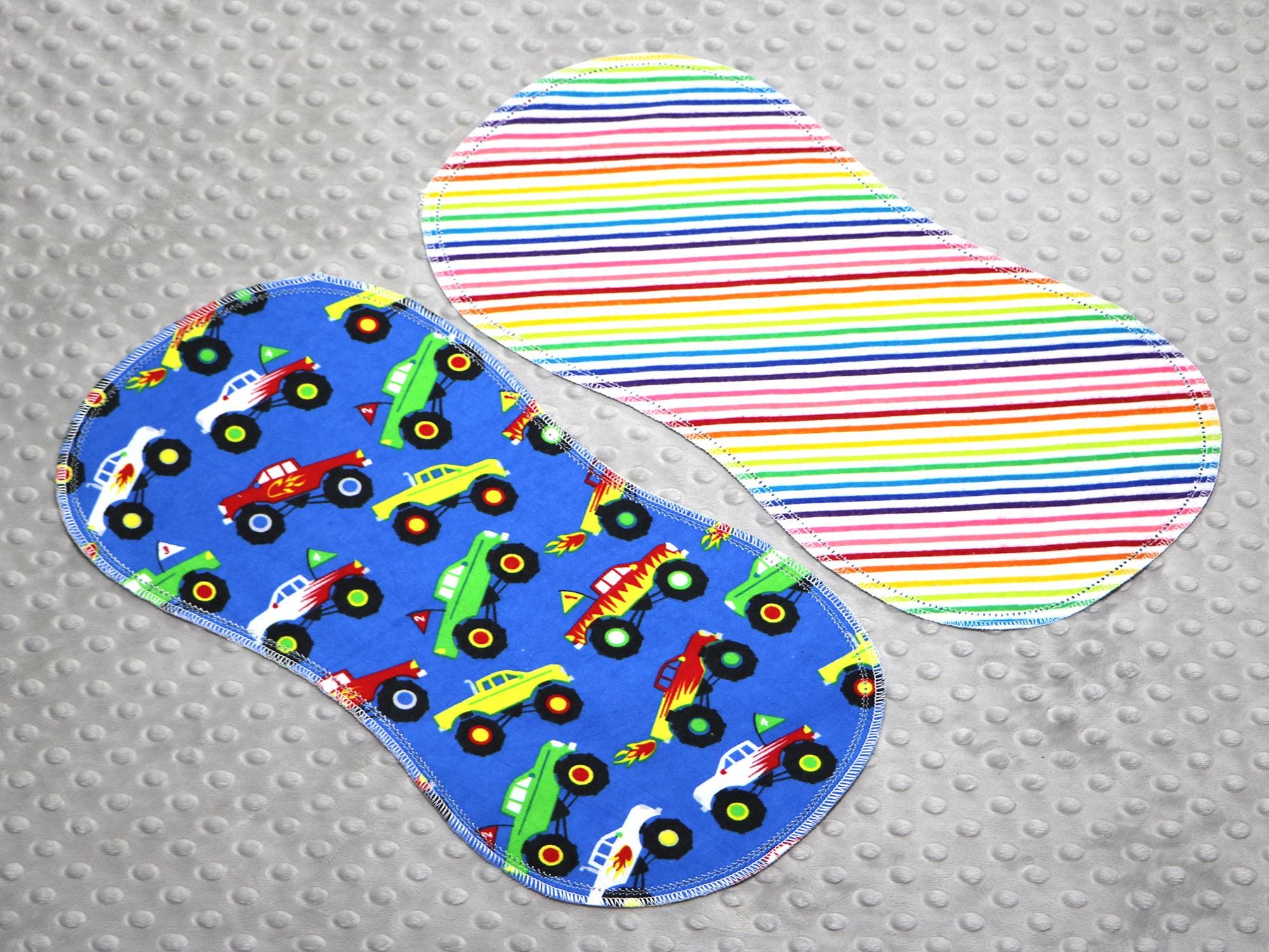 Hemstitched Flannel 3 Piece Burp Cloth Kit Caution Monster Trucks With ...