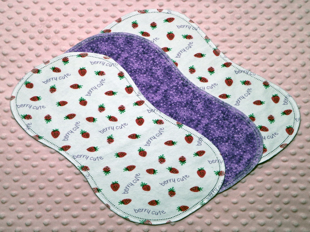 Hemstitched Flannel 3 Piece Burp Cloth Kit Berry Cute With Coordinating ...