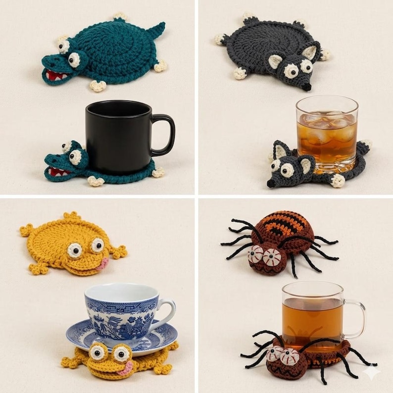 27 Animal Coaster Crochet Pattern Bundle, Amigurumi Drink Holder (PDF ...