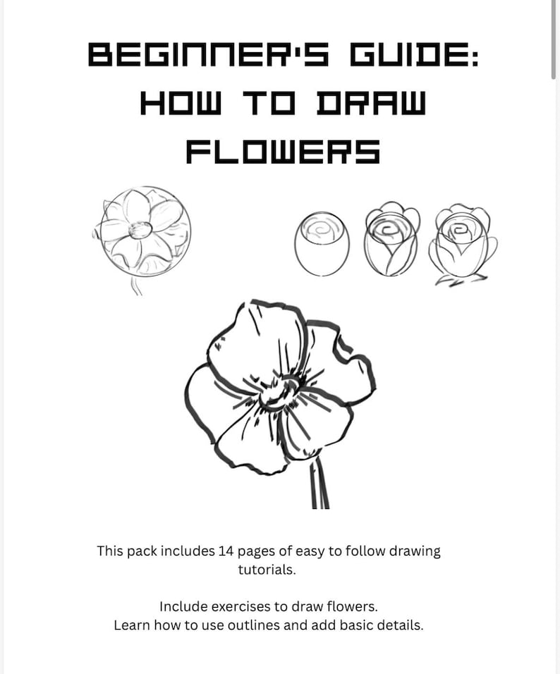 Beginners Guide How To Draw Flowers 16 Pages Digital Print Etsy Uk
